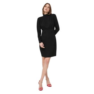 Notes du Nord Robe courte pliss&eacute;e &agrave; col montant - Femme - Robes - Noir - Taille: 38 FR