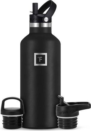 Iron Flask Edelstahl Trinkflasche mit 3 Deckel - Auslaufsicher Thermosflasche - Metall Wasserflasche Doppelwandig Isoliert BPA-freie fur Sport Schule Fitness Cam