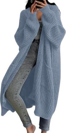 Generic Cardigan long surdimensionn&eacute; en tricot &eacute;pais ouvert sur le devant pour femme, gris, 3XL