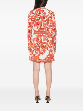 Dolce & Gabbana Baroque-Print Silk Dress - Orange