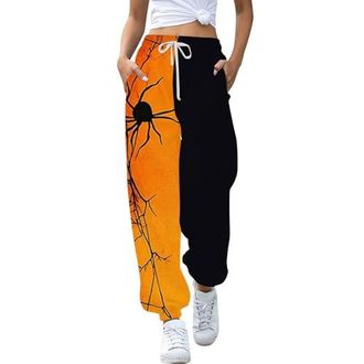 Generic Veste de ski femme pantalon femme Halloween taille &eacute;lastique poche arri&egrave;re poches lat&eacute;rales sport d&eacute;contract&eacute; pantalon imprim&eacute; ample pantalon long pan