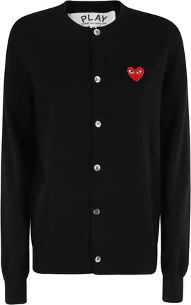 Comme Des Gar&ccedil;ons Femme, Pulls, Noir, Taille: 40 FR Round Neck Cardigan Emblem