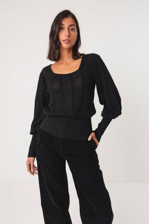 SKFK Damen vegan Strick-T-Shirt Dudea Schwarz