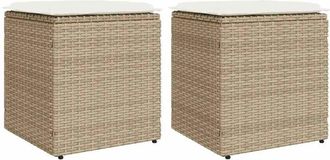 vidaXL Tabourets de jardin avec coussins lot de 2 beige r&eacute;sine tress&eacute;e - Vidaxl