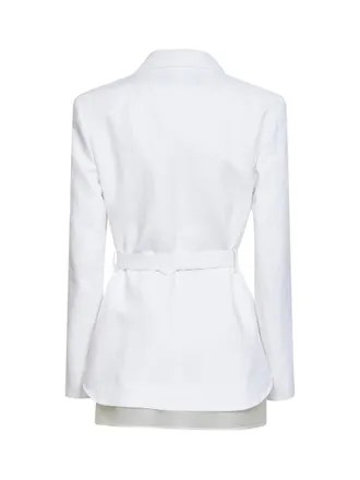Blanca Vita Womens Belted Blazer Goody White Viscose-Linen Jacket