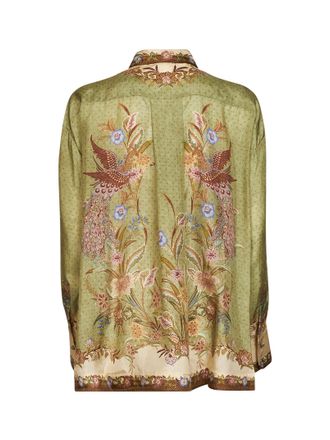 Zimmermann Womens Relaxed Silk Shirt Indra Khaki Multicolour