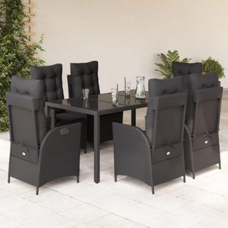 vidaXL 7-tlg. Garten-Essgruppe mit Kissen Schwarz Poly Rattan Vidaxl
