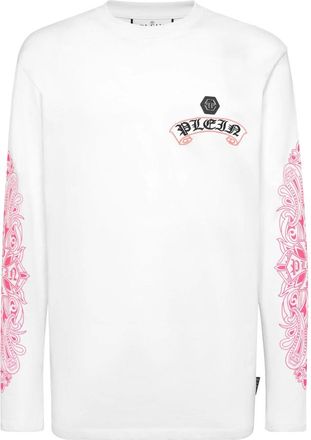 Philipp Plein Homme, Tops, Blanc, Taille: 4XL Long Sleeve T-Shirt Chrome Crest