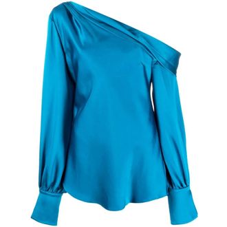 SIMKHAI Femme, Blouses et Chemises, Bleu, Taille: 36 FR Élégant Chemisier Bleu à Une Épaule