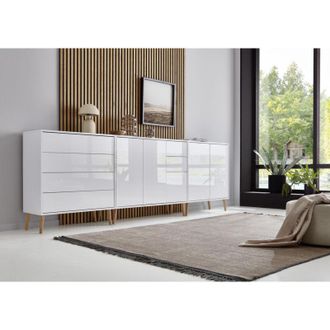 BMG M&ouml;bel BMG M&ouml;bel Sideboard mit Holzf&uuml;&szlig;e &raquo;Mailand Set 7&laquo;, grifflos, Korpus wei&szlig; matt und wei&szlig; lackierte Hochglanzfronten