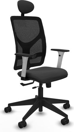 Piqueras y Crespo B&uuml;rostuhl mit wei&szlig;en und schwarzen Armlehnen, h&ouml;henverstellbarer Lendenwirbelst&uuml;tze und festem Kopfteil, ausgestattet mit Syncro/Traslack und Schneide