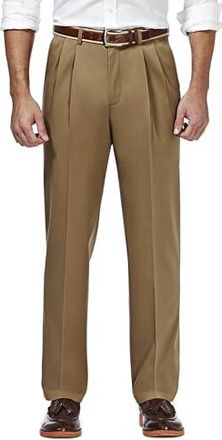 Haggar Mens Premium No-Iron Classic-Fit Expandable-Waist Pleat-Front Pant