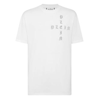 Philipp Plein Homme, Tops, Blanc, Taille: 2XL T-Shirt Col Rond Gothic Plein