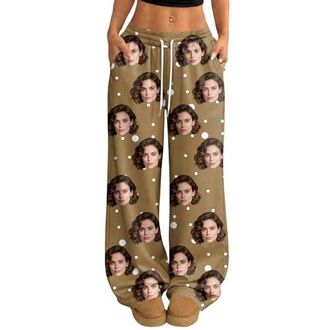 Generic Pantalon de jogging pour femme avec photo et cordon de serrage - Coupe ample - Pantalon de surv&ecirc;tement d&eacute;contract&eacute; &agrave; jambe large, marron, M