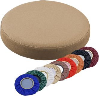 Generic Hockerkissen Rundes Stuhlkissen Wasserdichtes Leder Hockerbezüge Für Runde Barhocker Hocker Esszimmerstühle Durchmesser 32/33/34/35/36/38/40cm(Khaki,3