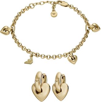 Emporio Armani Damen Goldfarbener Messing Armband und Ohrringe, Set