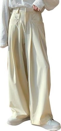 Generic Pantalon large &agrave; jambe droite pour homme avec drap&eacute;, l&eacute;ger et confortable, coupe ample, pantalon d&eacute;contract&eacute; pour homme, blanc, XXL