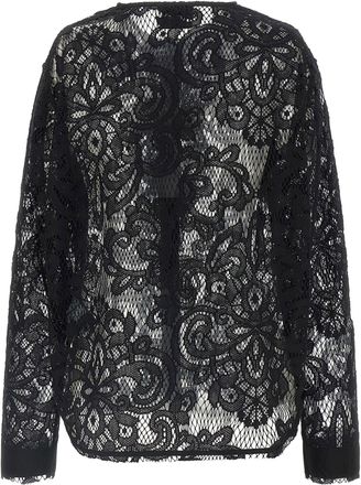 Nude Floral Lace Blouse - Black