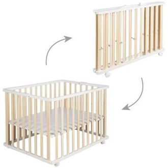 Roba Parc b&eacute;b&eacute; pliant - ROBA - 75 x 100 cm - R&eacute;glable en hauteur - Roulettes - Bois / Blanc
