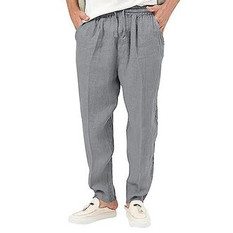 Generic Pantalon d&eacute;t&eacute; l&eacute;ger en lin pour homme - Pantalon de loisirs avec cordon de serrage - Pantalon d&eacute;t&eacute; surdimensionn&eacute; - Pantalon de plage droit - Pantalon