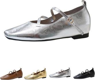 Generic Chaussures Mary Jane plates pour femme - Ballerines plates en cuir à bout carré avec sangle à boucle - Chaussures de marche légères à talon bas - Chau