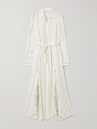 Gabriela Hearst Galway Midi-hemdblusenkleid Aus Gestreiftem Seiden-twill Mit Bindeg&uuml;rtel - Elfenbein
