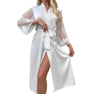 Generic Peignoir Femme Satin Sexy Lingerie Kimono Dentelle Cardigan Mesh Uni Élégant Tendance Nuit
