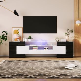 Generic Hochglanz TV-Schrank 200 cm L&auml;nge mit LED TV-Kommode mit T&uuml;ren Schubladen Offenes Regal Lowboard f&uuml;r Wohnzimmer Esszimmer Schlafzimmer Unterschrank TV