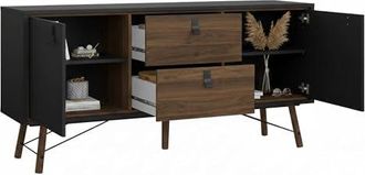 Dmora Kommode Yseult, Wohnzimmerbuffet, Wohnzimmer-Sideboard, Moderne K&uuml;chen-Speisekammer, 150x40 h72 cm, Schwarz und Walnuss
