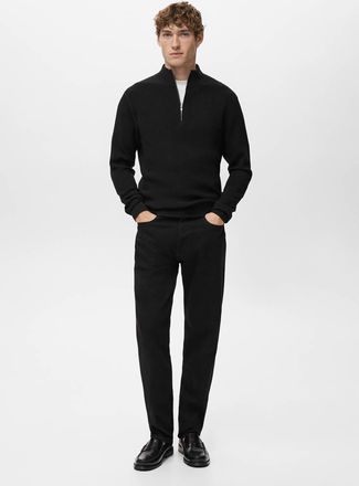 Mango Gerippter Pullover mit Zip-Kragen schwarz - Herren - XXL - MANGO MAN