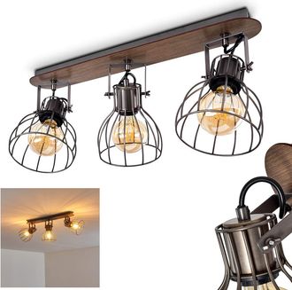 HOFSTEIN Deckenleuchte Bitterroot, Deckenlampe aus Metall/Holz in Grau/Braun, 3-flammig, mit verstellbaren Strahlern, 3 x E27-Fassung, Spot im Retro/Vintage De