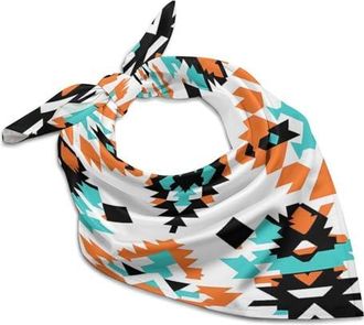 Generic Écharpe carrée ethnique aztèque en soie légère - Écharpe géométrique colorée pour cheveux - Respirant - Cadeau pour femme et homme, multicolore, 46x46