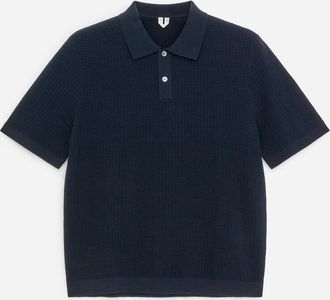 Arket Gestricktes Poloshirt Aus Baumwolle -Blau