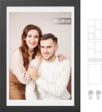 Songmics Bilderrahmen, 3 Passepartouts, Fotorahmen für mehere Bilder, Collage für Fotos in 10,2 x 15,2 cm oder 10,2 x 10,2 cm, spurenlose Wandhaken, 36,5 x 26 