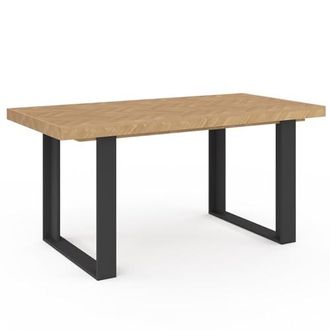 IDMarket Table à Manger Extensible Rectangle Cassius 4-8 Personnes Effet Chevrons et Pieds Noirs 160-200 cm