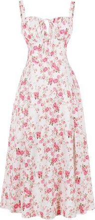 Ibtom FYMNSI Robe d&eacute;t&eacute; pour femme avec corset fleuri Midi Robe de corset d&eacute;contract&eacute;e sans manches &agrave; bretelles fines A-ligne Robe de plage pour les vacances