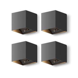 Calex Falerna Applique Murale Extérieure Rechargeable, Lot de 4, Lampe à Piles, Éclairage Haut et Bas, Étanche IP44, Variable, Noir