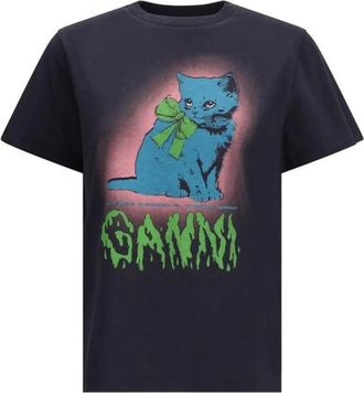 Ganni Femme, Tops, Noir, Taille: 36 FR Kitty T-shirt Imprim&eacute; Graphique
