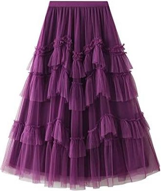 Dissa Jupe Mi-Longue Femme en Tulle Violet Jupe G&acirc;teau avec Couleur Solide Jupe Trap&egrave;ze pour Femme,Taille Unique,SKD1865