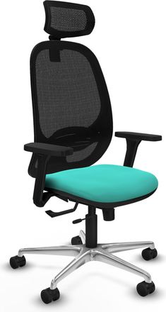 Piqueras y Crespo Stuhl f&uuml;r &Uuml;berwachungs- und Kontrollkabinen mit 3D-Armlehnen, h&ouml;henverstellbarer Lendenwirbelst&uuml;tze und h&ouml;henverstellbarem Kopfteil, schwarz/t&uuml;rkis