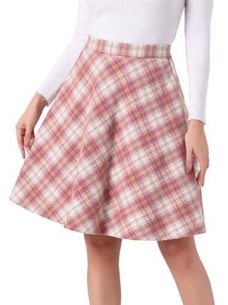 Allegra K Femmes Plaids Taille &eacute;lastique Genou Longueur peign&eacute; Une jupede No&euml;l Beige Rose S