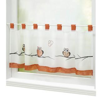 Joyswahl Voile Scheibengardine Bistrogardine mit Schlaufen »Grete« mit Eulen Muster Transparente Gardine Stores HxB 45x120cm, Rot 1er Pack