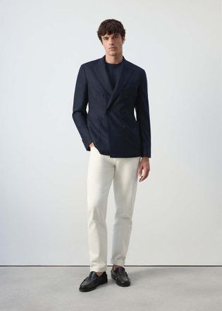 Mango Veste laine m&eacute;lang&eacute;e slim-fit bleu marine - Homme - 46 - MANGO MAN