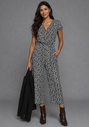 Laura Scott Jumpsuit LAURA SCOTT, Damen, Gr. 38, N-Gr, schwarz-wei&szlig; (schwarz, wei&szlig;), Single Jersey, Obermaterial: 95% Viskose, 5% Elasthan, gemustert, figurbetont