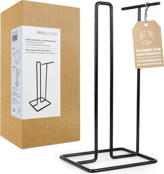 Sanni Shoo Küchenrollen-Halter schwarz stehend, Rollenhalter Küche für Papierrolle, Haushaltspapier od. waschbare Küchenrollen; Papierrollenhalter mit Abtropfste