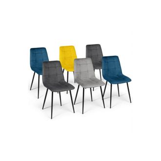 IDMarket Idmarket - Set aus 6 St&uuml;hlen mila in Velours mix color blau x2, dunkelgrau x2, hellgrau, gelb