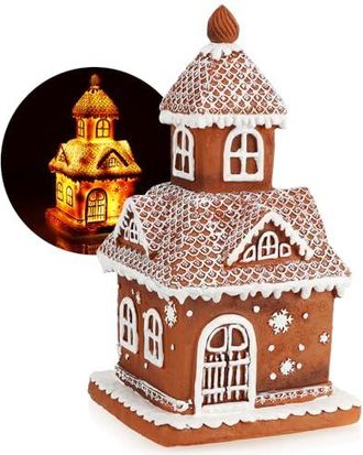 Com-Four Maison Lumineuse Aspect Pain d&eacute;pices 25 cm - Maison en Pain avec &eacute;clairage - D&eacute;coration de No&euml;l avec &eacute;clairage temporis&eacute; - D&eacute;coration de No&euml;l (1x &eacute;gli