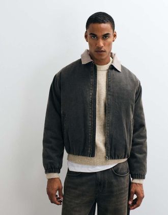 Cotton On veste Harrington cir&eacute;e noir d&eacute;lav&eacute;