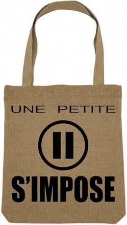 Fabulous Sac Shopping Tote Bag Aspect Lin - Une Petite Pause sImpose Bouton Pause - Sac de Courses Toile Epaisse 360g Beige Naturel Cabas Port&eacute; Epaule Solide I