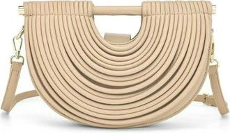 Generic NYSBH Sacs &agrave; main dor&eacute;s tiss&eacute;s &agrave; la main en corde nou&eacute;e Demi-lune argent&eacute;e Pochette de soir&eacute;e, abricot